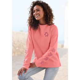 Sweatshirt ELBSAND "Andra", Damen, Gr. L (40), orange (koralle meliert), Sweatware, Obermaterial: 67% Baumwolle, 33% Polyester, meliert, figurumspielend h&uuml;ftbedeckend, Rundhals, Sweatshirts Sweatshirt, mit Logoprint
