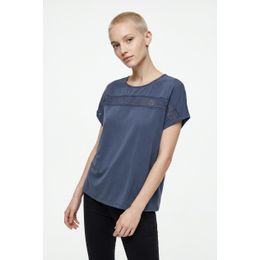 Kurzarmshirt Only "ONLFREE LIFE S/S LACE PANEL TOP JRS", Damen, Gr. S, blau (vintage indigo), Jersey, Obermaterial: 70% Modal, 30% Polyester, unifarben, Rundhals, Shirts
