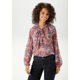 Schlupfbluse Aniston CASUAL, Damen, Gr. 40, schwarz (jeansblau, zimt, braun, hellbraun, wollwei&szlig;, hellblau, marine, schwarz), Georgette, Obermaterial: 100% Polyester, Paisley, bedruckt, gemustert, leicht transparent, l&auml;ssig geschnitten h&uuml;ftlang, V-Ausschnitt, Raglan&auml;rmel elastischer Bund mit Gummizug, Blusen Schlupfbluse, mit extravagantem, gro&szlig;fl&auml;chigen Paisley-Muster