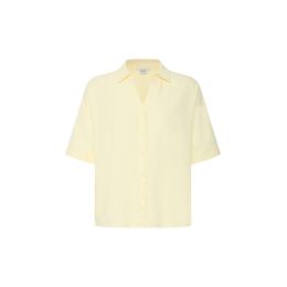 Hemdbluse oxmo "Hemdbluse OXNInna Linen Mix", Damen, Gr. 34, gelb (flan), Obermaterial: 80% Viskose LENZING LenzingCV. 20% Leinen LI., Blusen Hemdbluse