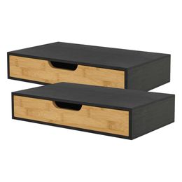 [en.casa] Wandregal-Set, Schwarz, Holz, Bambus, 2 Schubladen, Rechteckig, 40x8x24 cm, Wohnzimmer, Regale, Wandregale