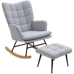 HOMCOM Schaukelstuhl, Hellgrau, Textil, Buche, 1-Sitzer, F&uuml;llung: Schaumstoff, 89x90x64 cm, Wohnzimmer, Sessel, Schaukelst&uuml;hle