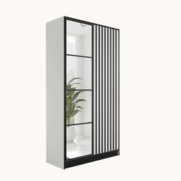 Kier Furniture Kleiderschrank, Wei&szlig;, Schwarz, Holzwerkstoff, 105x205x39 cm, Schlafzimmer, Kleiderschr&auml;nke, Dreht&uuml;renschr&auml;nke