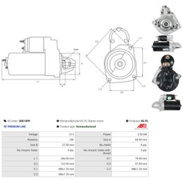 AS-PL Starter s0614pr f&uuml;r Iveco DAF Fiat MITSUBISHI RENAULT