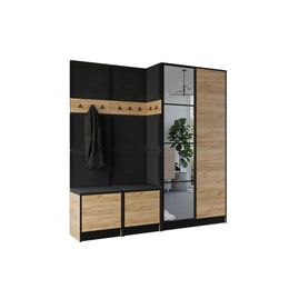 Kier Furniture Garderobenschrank, Honigeiche, Schwarz, Holzwerkstoff, 211x205x39 cm, Garderobe, Garderoben-Sets & Serien, Garderoben-Sets