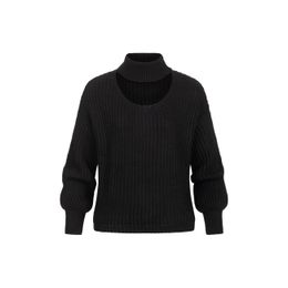 Rundhalspullover CLOUD 5IVE "CLOUD 5IVE Pullover mit Stehrollkragen und V-Ausschnitt", Damen, Gr. XS, schwarz, 100% Polyacryl, unifarben, relaxed fit, herzf&ouml;rmiger Ausschnitt, Pullover Rundhalspullover