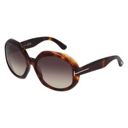 Tom Ford FT1011 GEORGIA-02 | Unisex-Sonnenbrille | Fassung: Vollrand, Geometrisch, Kunststoff, Havanna Gl&auml;nzend | Glasfarbe: Braun Verlaufend