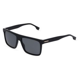 HUGO BOSS Boss 1440/S | Herren-Sonnenbrille | Fassung: Vollrand, Quadratisch, Acetat, Schwarz Gl&auml;nzend | Glasfarbe: Grau