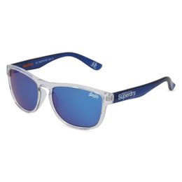 Superdry ROCKSTAR | Unisex-Sonnenbrille | Fassung: Vollrand, Quadratisch, Kunststoff, Blau Transparent | Glasfarbe: Blau
