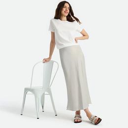 LANDS' END Satin-Midirock im Schr&auml;gschnitt, Damen,  Grau, Kunstseide/Viskose/Viskose-Mischung, by Lands' End