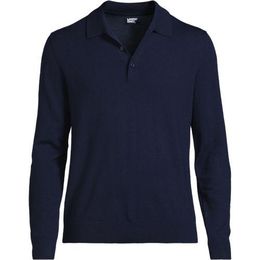 LANDS' END Merino-Polopullover, Herren,  Blau, Wolle, by Lands' End