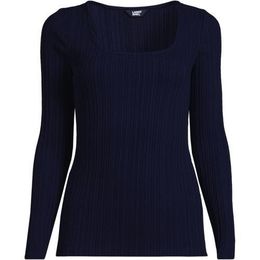 LANDS' END Baumwoll/Modal-Rippshirt mit eckigem Ausschnitt, Damen,  Blau, by Lands' End