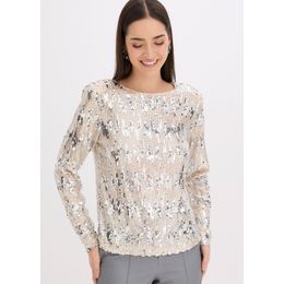 bonprix Pailletten-Langarmshirt, beige, Gr.36/38 (S), modisches Pailletten-Langarmshirt mit Schulterpolstern
