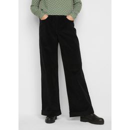 bonprix Weite Stretch-Cordhose High-Waist, schwarz, Gr.54, Modische Marlene Hose aus Cord mit Bequembund f&uuml;r mehr Bewegungsfreiheit, aus Cord