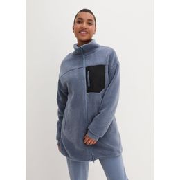 bonprix Teddy-Fleece Jacke, blau, Gr.44/46 (L), Kuschelige Teddy-Fleece Jacke mit Rei&szlig;verschlusstasche auf Vorderseite, aus Fleece
