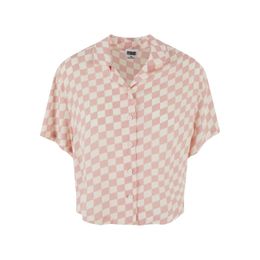 Kurzarmshirt Urban Classics "Urban Classics Damen Ladies Resort Shirt", Damen, Gr. XS, lemonadepinkcheck, 100% Viskose, gebl&uuml;mt, loose fit, amerikanischer Ausschnitt, Shirts