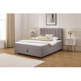 Boxbett OTTO HOME "Haileyy inkl. Bettkasten und Topper, Liegefl&auml;che 180x200cm", grau, B:142cm L:210cm, Komplettbetten, erh&auml;ltlich in der Gr&ouml;&szlig;e 180x200 cm, inkl. Aufbauvideo