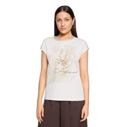 Kurzarmshirt Cartoon "Damen mit Placement", Damen, Gr. 34, patch cream, khaki, Obermaterial: 100% Baumwolle, loose fit normal, Rundhals, Shirts