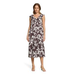 Druckkleid Cartoon "Damen mit Fl&uuml;gel&auml;rmeln", Damen, Gr. 34, Normalgr&ouml;&szlig;en, braun, wei&szlig;, Obermaterial: 100% Viskose, Basic schmal lang, V-Ausschnitt, Kleider Druckkleid