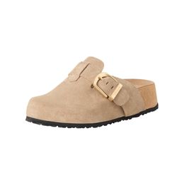 Pantolette Tamaris "Tamaris Pantoletten Veloursleder", Damen, Gr. 36, beige (taupe), Veloursleder, Schuhe Pantolette