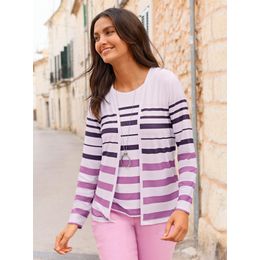 Shirtjacke Casual Looks "Shirtjacke", Damen, Gr. 38, orchidee, wei&szlig;, geringelt, 92% Polyester, 8% Elasthan, bedruckt, gemustert, gestreift, mehrfarbig, V-Ausschnitt, Shirts Shirtjacke