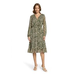 Chiffonkleid Cartoon "Damen mit Muster", Damen, Gr. 34, Normalgr&ouml;&szlig;en, gr&uuml;n (khaki, cream), Obermaterial: 100% Polyester. Futter: 96% Viskose, 4% Elasthan, figurumspielend kurz, V-Ausschnitt, Kleider Chiffonkleid