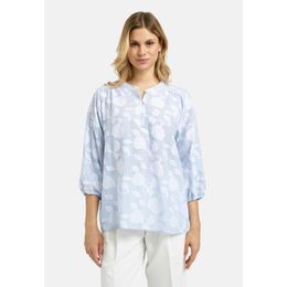 Kurzarmbluse Milano Italy, Damen, Gr. 38, light blau print, Web, Material: 100% Baumwolle, bedruckt, regular fit normal, Rundhals, elastischer Bund, Blusen, mit Knopfleiste