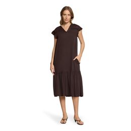 Druckkleid Cartoon "Damen mit Fl&uuml;gel&auml;rmeln", Damen, Gr. 34, Normalgr&ouml;&szlig;en, dunkelbraun, Obermaterial: 100% Viskose, l&auml;ssig geschnitten kurz, V-Ausschnitt, Kleider Druckkleid