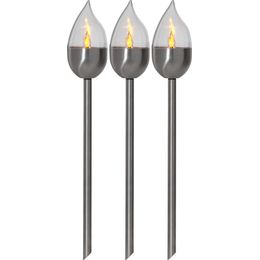 LED Solarleuchte "Solar-Wegleuchte Olympus", silber, B:6cm H:40cm L:6cm T:6cm &Oslash;:6cm, Parforce Traditional Hunting, Leuchten, 3er-Set, Licht amberfarben, schlanke Fackel-Optik, D&auml;mmerungssensor