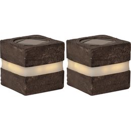 LED Solarleuchte "Solar-Dekoration Stonecube", grau, B:8cm H:8,5cm L:8cm T:8cm &Oslash;:8cm, Parforce Traditional Hunting, Leuchten, 2er-Set Solar-Leuchtsteine, Steinoptik, D&auml;mmerungssensor