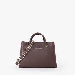 Valentino Handbags Shopper VALENTINO BAGS "ALEXIA", Damen, Gr. B/H/T: 35cm x 27cm x 14cm, dunkelbraun, Lederimitat, Taschen Shopper, Damen Umh&auml;ngetasche, Tragetasche, Schultertasche mit Logo
