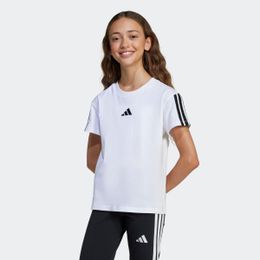 T-Shirt adidas Sportswear "JG 3S TEE 160", M&auml;dchen, Gr. 128, schwarz-wei&szlig; (wei&szlig;, schwarz), Obermaterial: 100% Baumwolle, Rundhals, Shirts T-Shirt, f&uuml;r Kinder, mit Rundhalsausschnitt, ohne Verschluss, aus Baumwolle