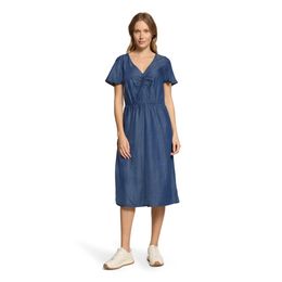 Druckkleid Cartoon "Damen mit Fl&uuml;gel&auml;rmeln", Damen, Gr. 44, Normalgr&ouml;&szlig;en, dunkelblau denim, Obermaterial: 83% Lyocell, 17% Baumwolle, tailliert kurz, V-Ausschnitt, Kleider Druckkleid