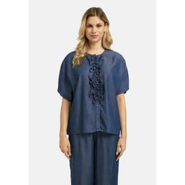 Kurzarmbluse Milano Italy, Damen, Gr. 36, schwarz denim, Web, Material: 100% Lyocell, unifarben, oversize normal, Rundhals, weit offene Kante, Blusen, mit &uuml;berschnittener Schulter