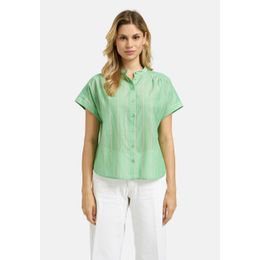 Kurzarmbluse Milano Italy, Damen, Gr. 38, mint, Web, Material: 100% Baumwolle, gestreift, regular fit normal, hoch geschlossener Ausschnitt, weit offene Kante, Blusen, mit &uuml;berschnittener Schulter