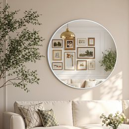 Spiegel OTTO HOME "Wandspiegel Addrik, wahlweise in 2 Gr&ouml;&szlig;en 60x60cm oder 80x80cm", wei&szlig;, B:80cm H:80cm, Glas, Spiegel, runde Form, in verschiedenen Farben