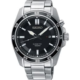 Kineticuhr Seiko, silber (silberfarben, schwarz), Armbanduhren, Herren, Armbanduhr, Herrenuhr, Datum, Edelstahlarmband