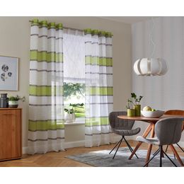 Gardine OTTO HOME "Jay" Gr. 1, gr&uuml;n, B:144cm H:145cm, Voile, Polyester, Gardinen, Gardine, Vorhang, 2-er Set, Fertiggardine, transparent, Querstreifen