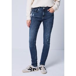 Skinny-fit-Jeans STREET ONE STUDIO, Damen, Gr. 36, L&auml;nge 32, dunkelblau authentic wash, Jeans, 79% Baumwolle, 15% Polyester, 4% Elastomultiester, 2% Elasthan, unifarben, lang, Jeans, in Destroyed-Optik