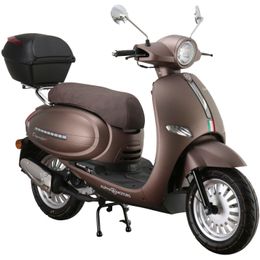 Motorroller Alpha Motors "Cappucino", braun (mattbraun, braun), Motorroller, 45 km/h, inkl. Topcase, B:71cm H:116cm L:192cm