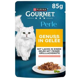 Gourmet Perle Genuss in Gelee mit Lachs Katzen-Nassfutter ohne k&uuml;nstliche Farbstoffe 26x85g