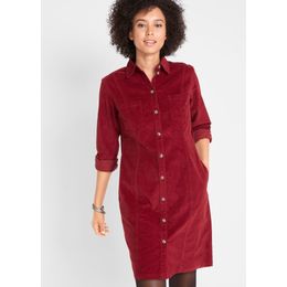 bonprix Hemdblusenkleid Cord Stretch, rot, Gr.36, Modernes Cord-Stretch-Kleid, 98% Baumwolle