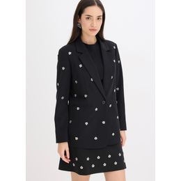 bonprix Oversize-Blazer mit Schmuckdetails, schwarz, Gr.46, Leger ausfallender Blazer mit glitzernden Applikationen am Vorderteil und &Auml;rmeln