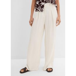 bonprix Sommerliche Bundfaltenhose aus Viskose-Mix, wei&szlig;, Gr.52, locker geschnittene Marlenehose mit B&uuml;gelfalten, aus Viskose