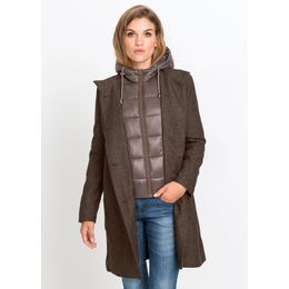 bonprix Winter-Kurzmantel in Wolloptik 2in1 Optik, braun, Gr.38, Angesagter Two-in-One-Wintermantel in Wolloptik