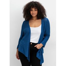 sheego by Joe Browns sheego Gro&szlig;e Gr&ouml;&szlig;en Strickjacke im H&auml;kel-Look, mit Zipfelsaum, blaubeere, Gr&ouml;&szlig;e 56/58 - Damen