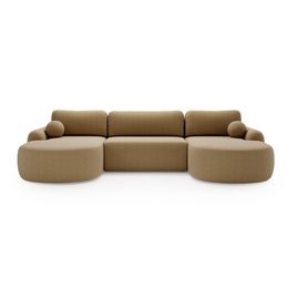 ECKSOFA Aurio U Boucl&eacute;-Stoff Hellbraun