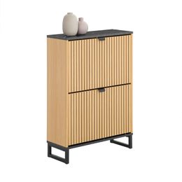 sobuy SCHUHSCHRANK Holzoptik & Schwarz mit Marmor