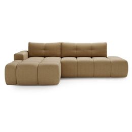ECKSOFA Montero Boucl&eacute;-Stoff Hellbraun Links