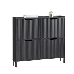 sobuy SCHUHSCHRANK schmal mit 4 Klappen 100x91x19cm Schwarz